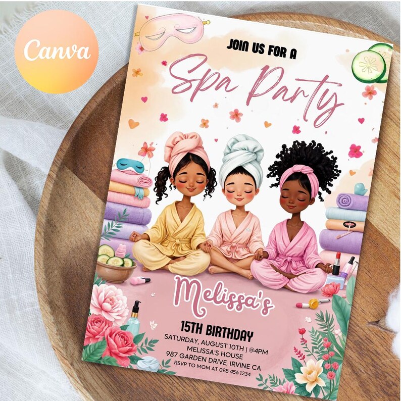 Spa Party Birthday Invitation, Sleepover Invitation, Pamper Glam Day ...