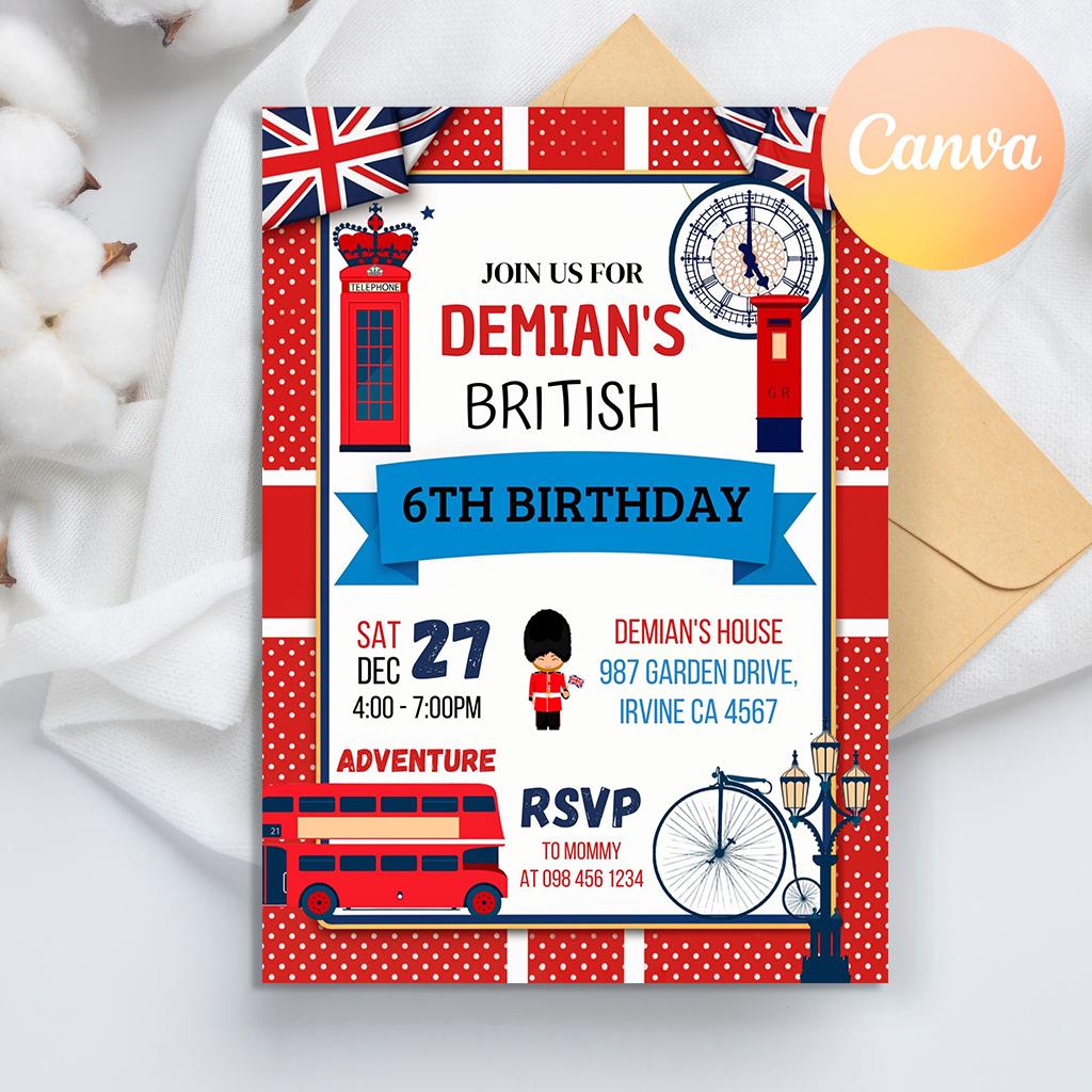 British Invitation, British Birthday Invitation, London Birthday ...
