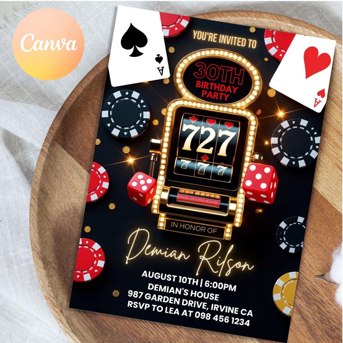Editable Casino Birthday Invitation, 30th 40th 50th Poker Birthday ...