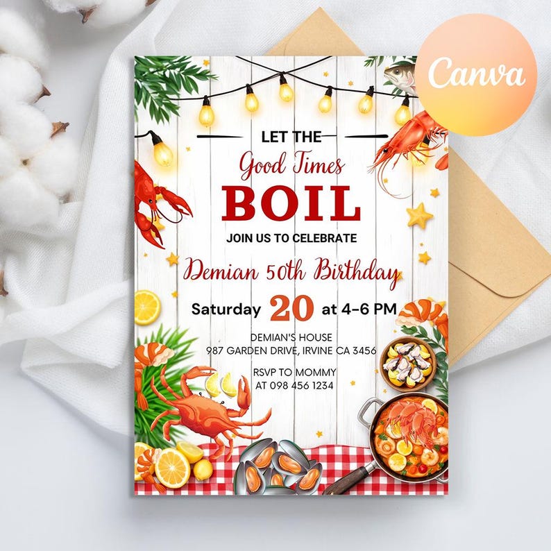 Editable Crawfish Boil Invite, Seafood Birthday Party Invitation ...
