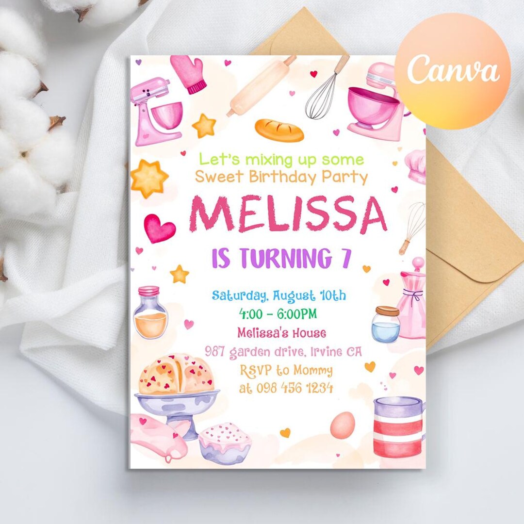 Baking Birthday Party Invitation, Cupcake Decorating Party Invitation ...