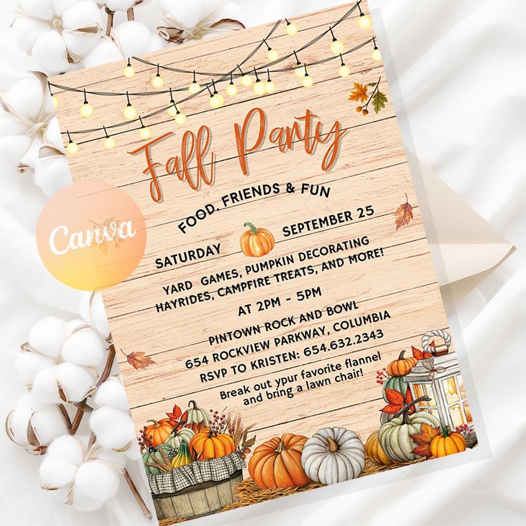 Fall Party Invitation, Fall Harvest Party Invitation, Fall Autumn ...