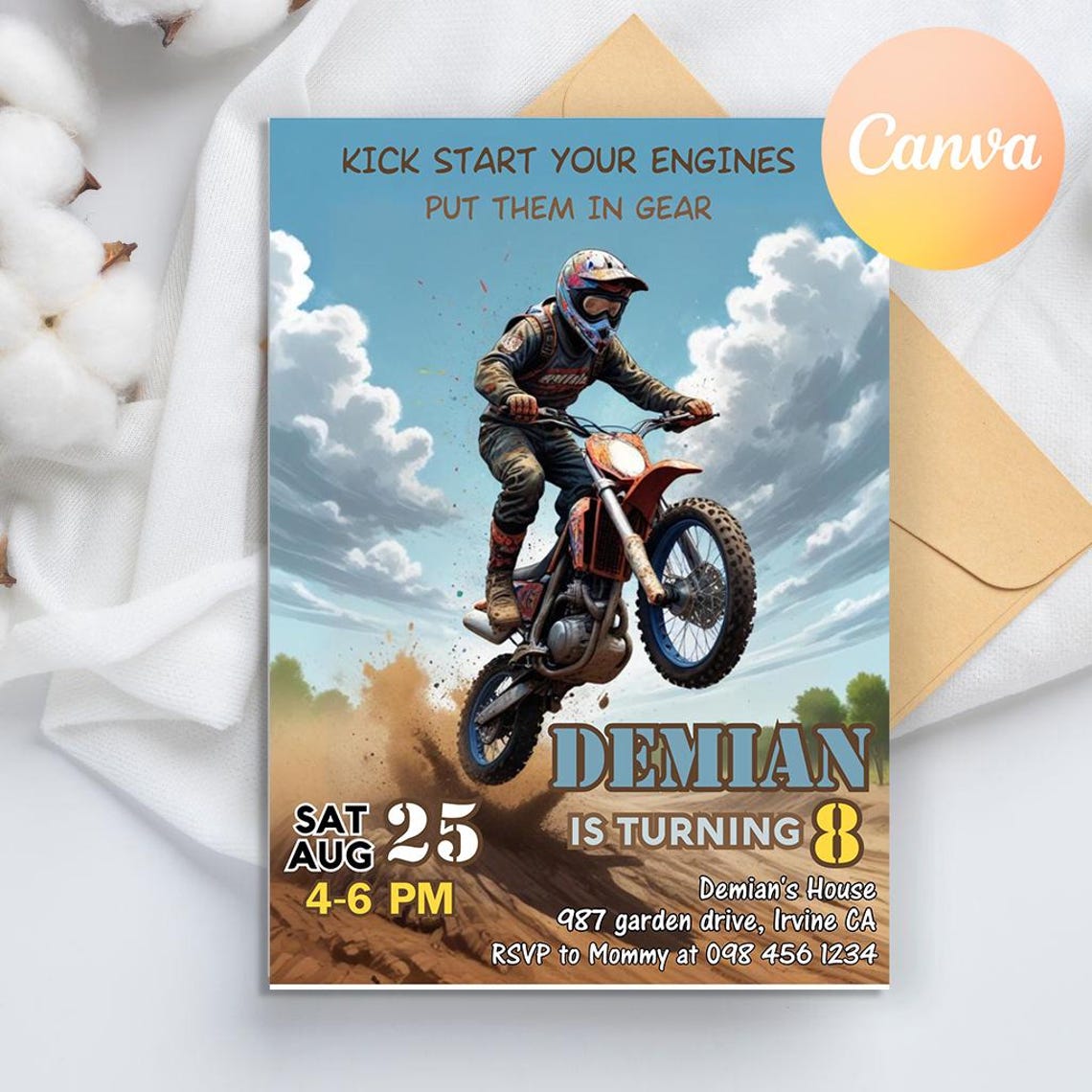Dirt Bike Birthday Party Invitation, Motocross Birthday Invitation ...