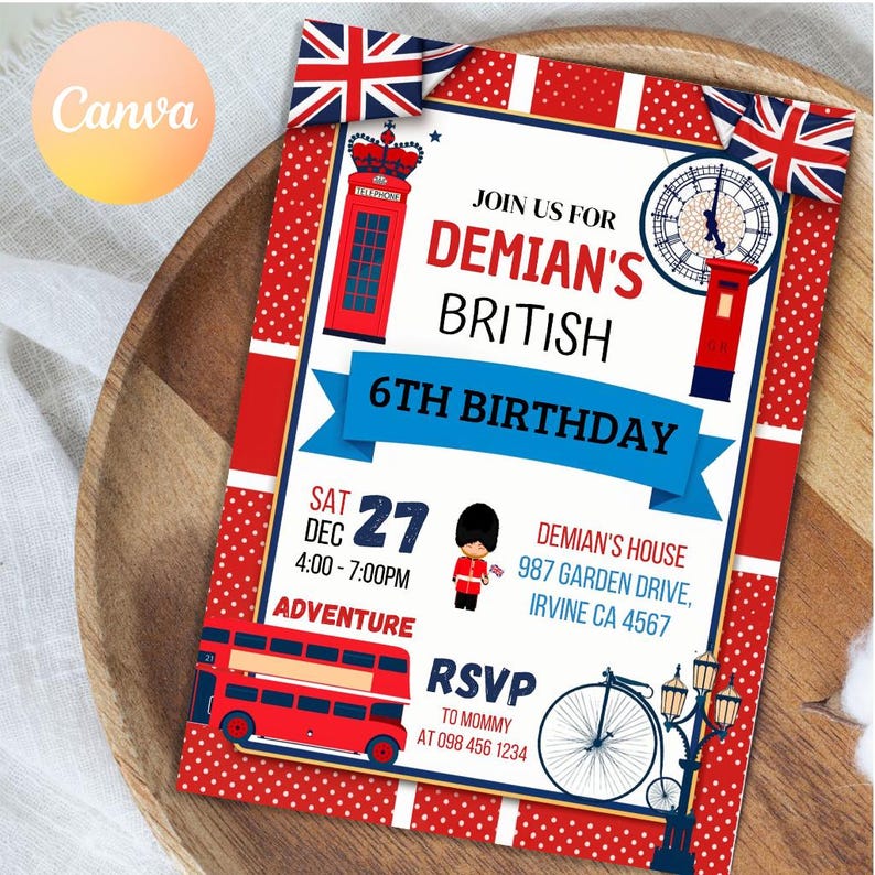 British Invitation, British Birthday Invitation, London Birthday ...