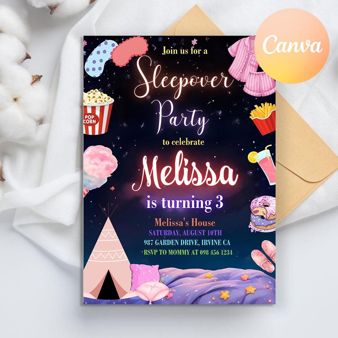 Sleepover Birthday Invitation, Slumber Party Invitation, Pajama Party ...
