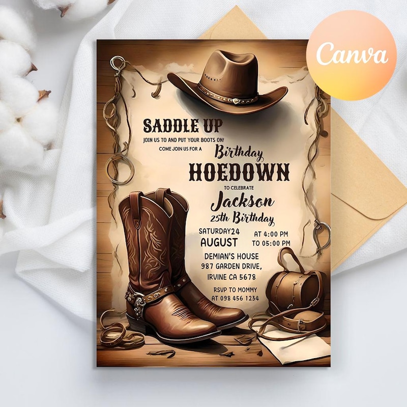 Invitaciones de vaquero - Etsy México