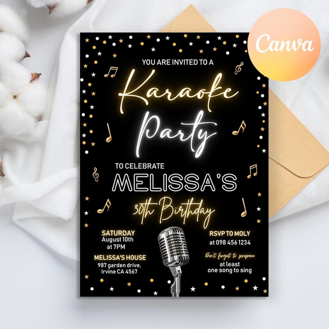 Karaoke Invitation, Editable Karaoke Birthday Invitation, Glow Karaoke ...