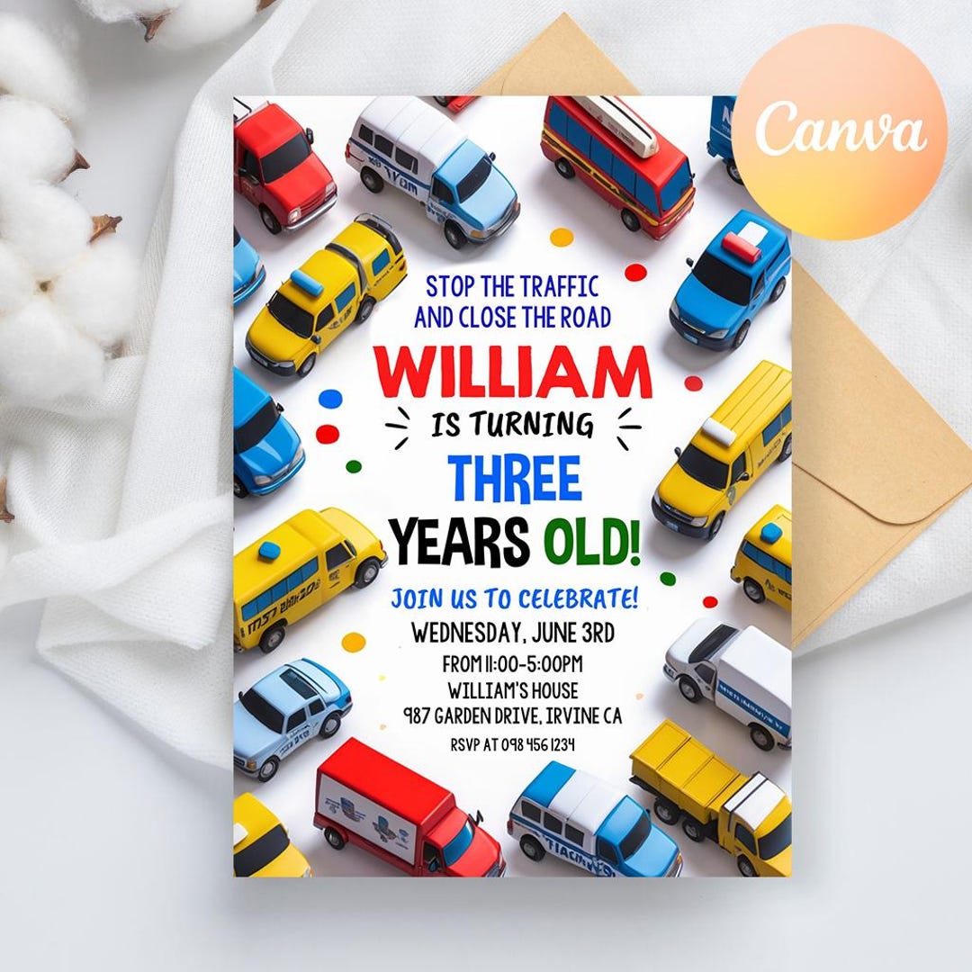 Transportation Birthday Invitation, Vehicle Birthday Invite, Choo Choo ...