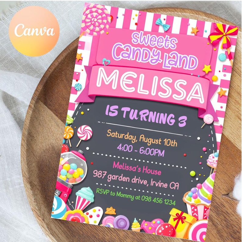 Candyland Birthday Party Invitation, Candy Birthday Invitation, Sweet ...