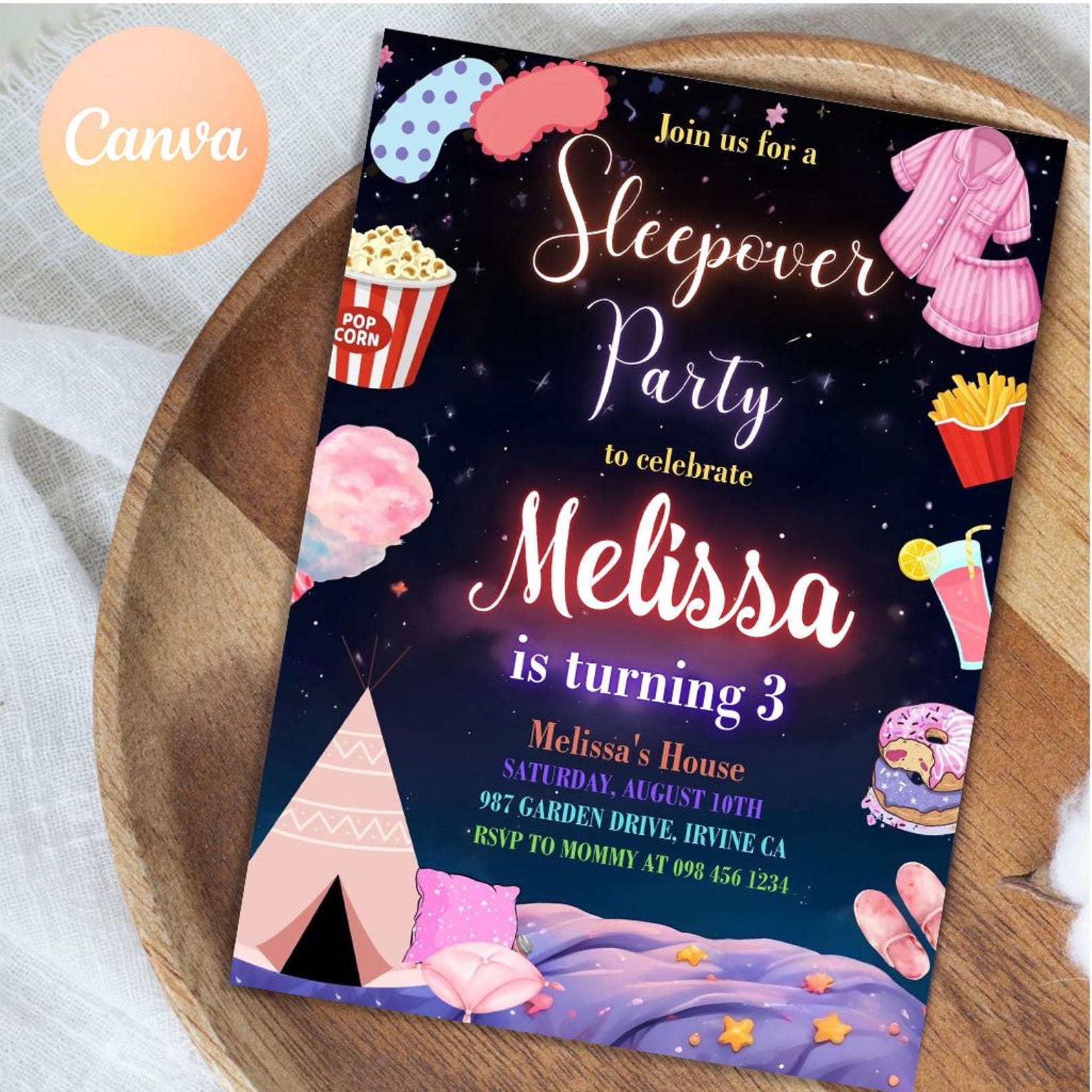 Sleepover Birthday Invitation, Slumber Party Invitation, Pajama Party ...