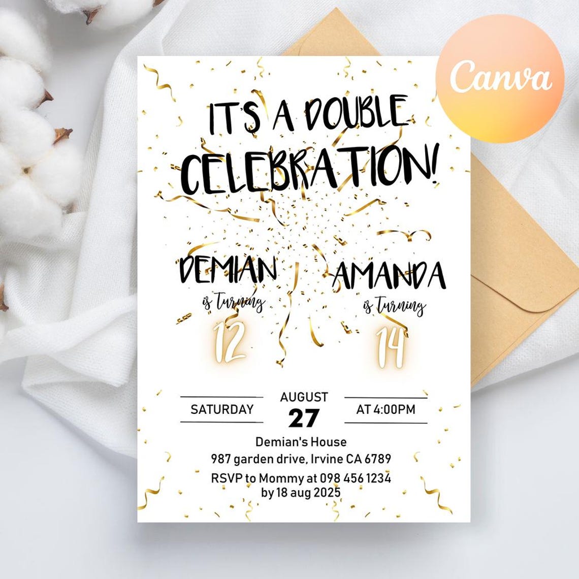 Join Party Birthday Invitation, Double Birthday Invitation, Join ...