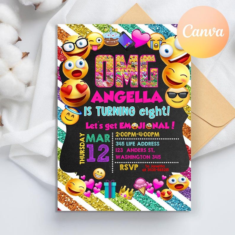 Emoji Invitation, Emoji Party, Emoji Birthday Invitation, Girl Birthday ...
