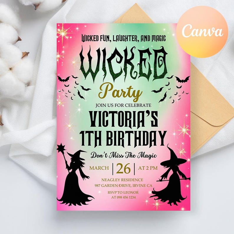 Wicked Birthday Party Invitation, Movie Party, WICKED Inspired Movie ...