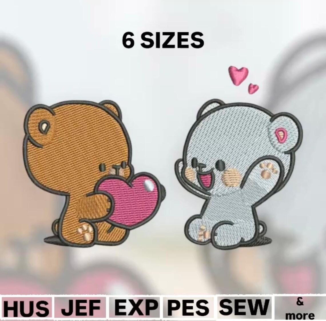 Cute Bear Couple Embroidery Design Valentines Day Embroidery File Cute ...
