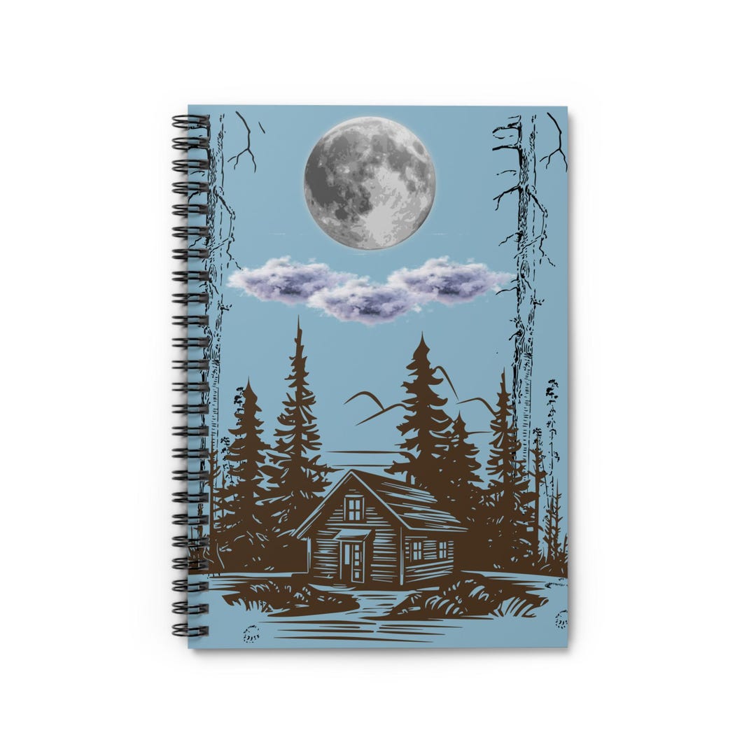 Moonlit Cabin Spiral Notebook - Cozy Nature Vibes, Gift for Writers ...