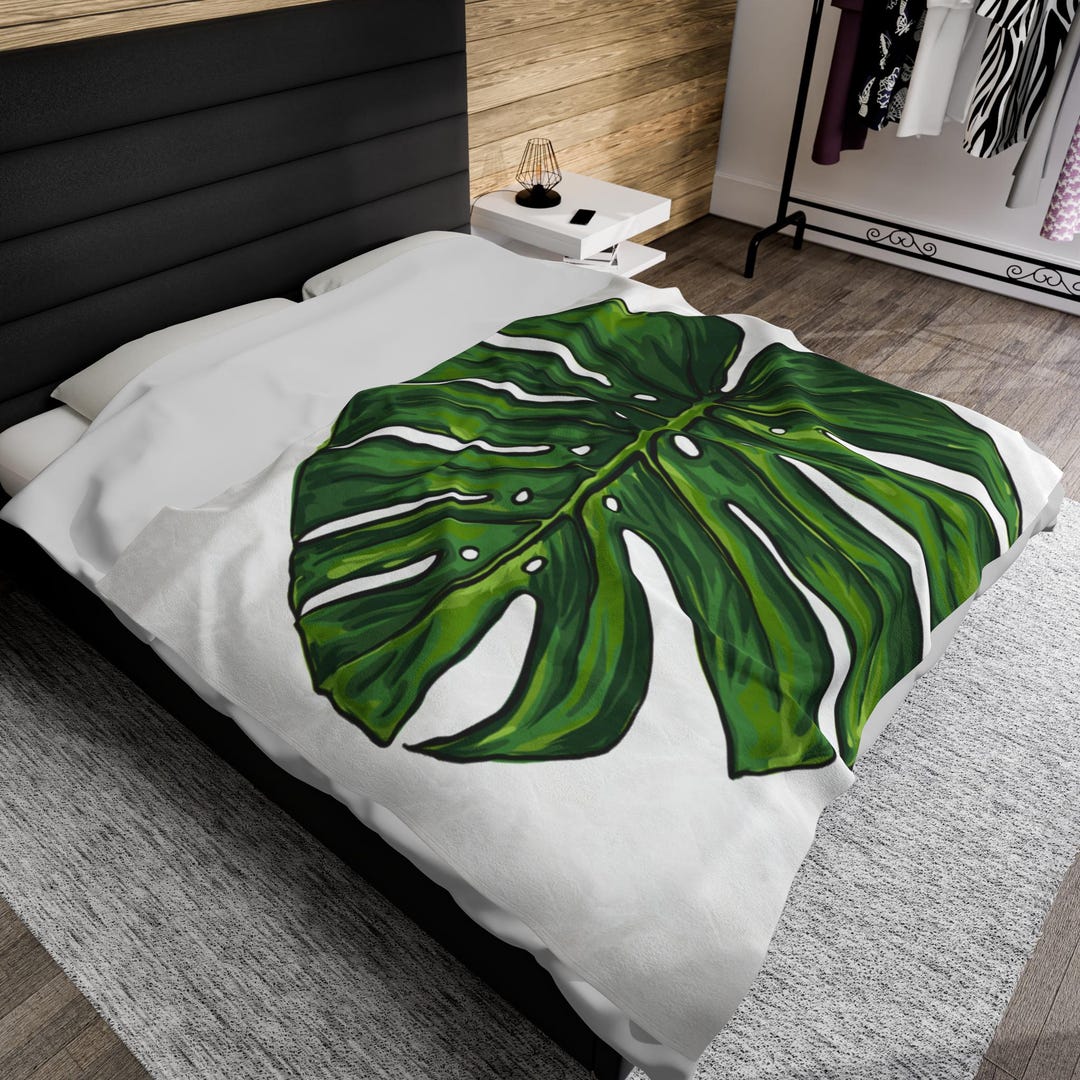 Tropical Monstera Leaf Velveteen Plush Blanket, Cozy Home Decor, Gift ...