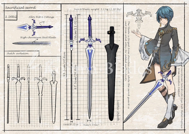 Sacrificial Sword Full Metal Replica - Genshin Impact Cosplay Prop - Etsy