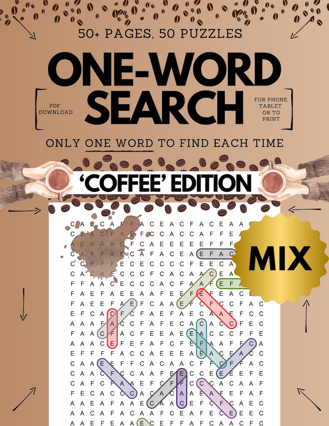 One-word Search Puzzle Book: COFFEE *mix* Edition | 50 Puzzles ...