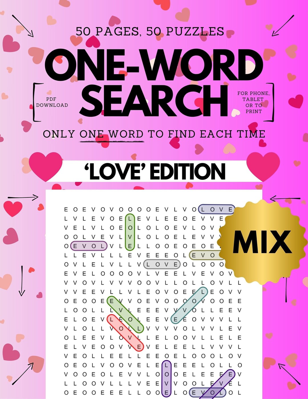 One-word Search Puzzle Book: LOVE *mix* Edition | 50 Puzzles ...