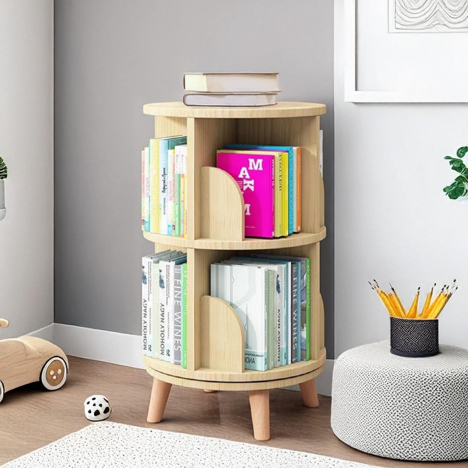 1 Tier 360 Rotating Bookshelf, Small Bookcase, Montessori Bookshelf ...