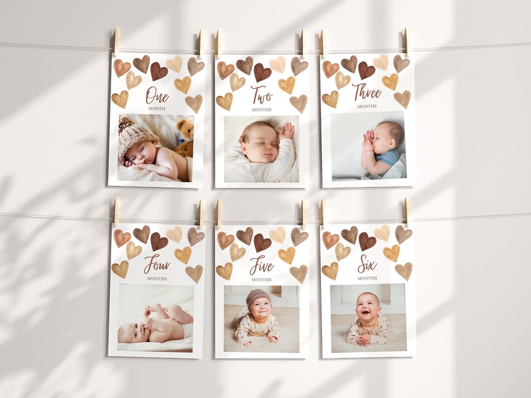 Baby's First Year Photo Banner: Watercolor Hearts, 13 Canva Templates ...