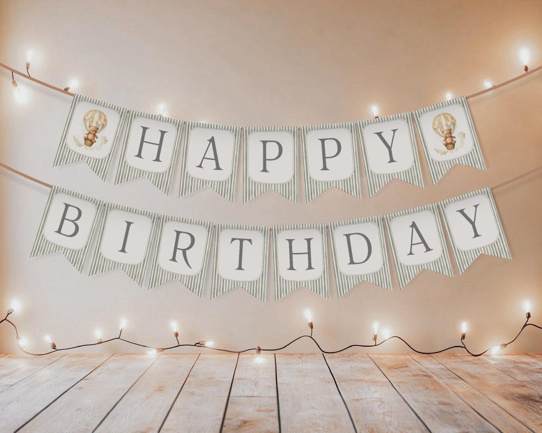 Set of 15 Digital Birthday Banner Templates | Watercolor Bear in ...