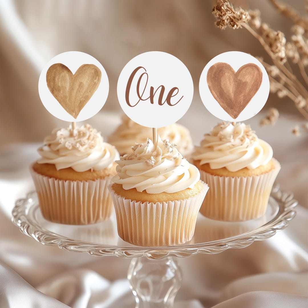 Set of 15 Digital Cupcake Topper Templates | Boho Neutral Watercolor ...
