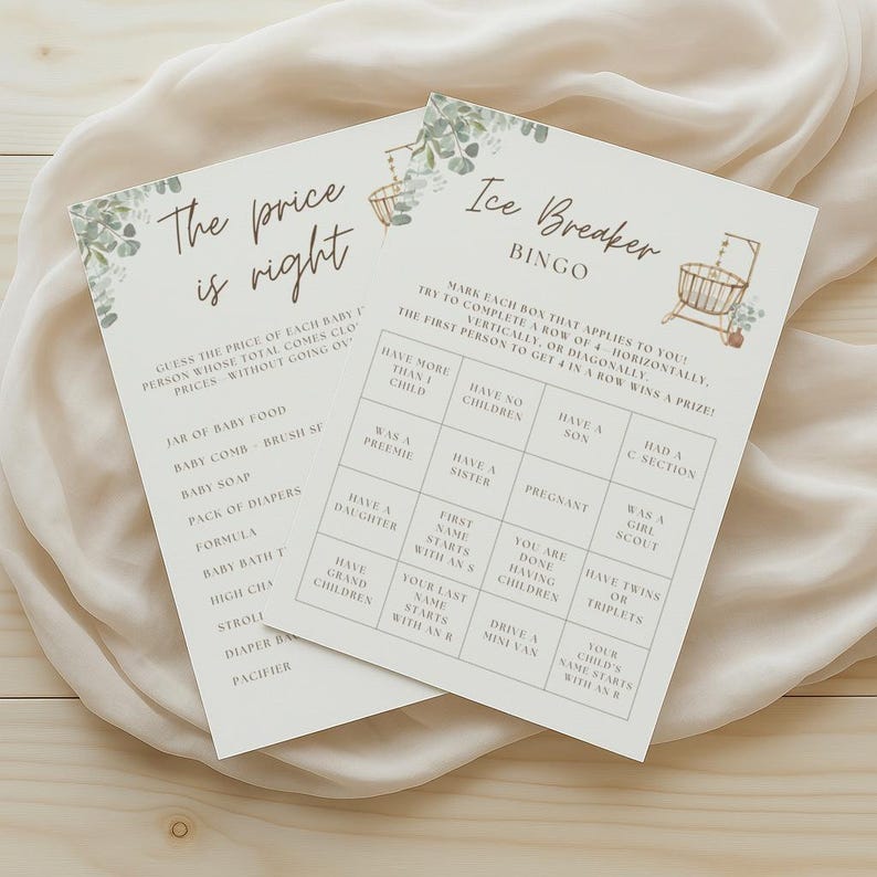 Boho Greenery Baby Shower Games Bundle: 45 Printable Activities ...