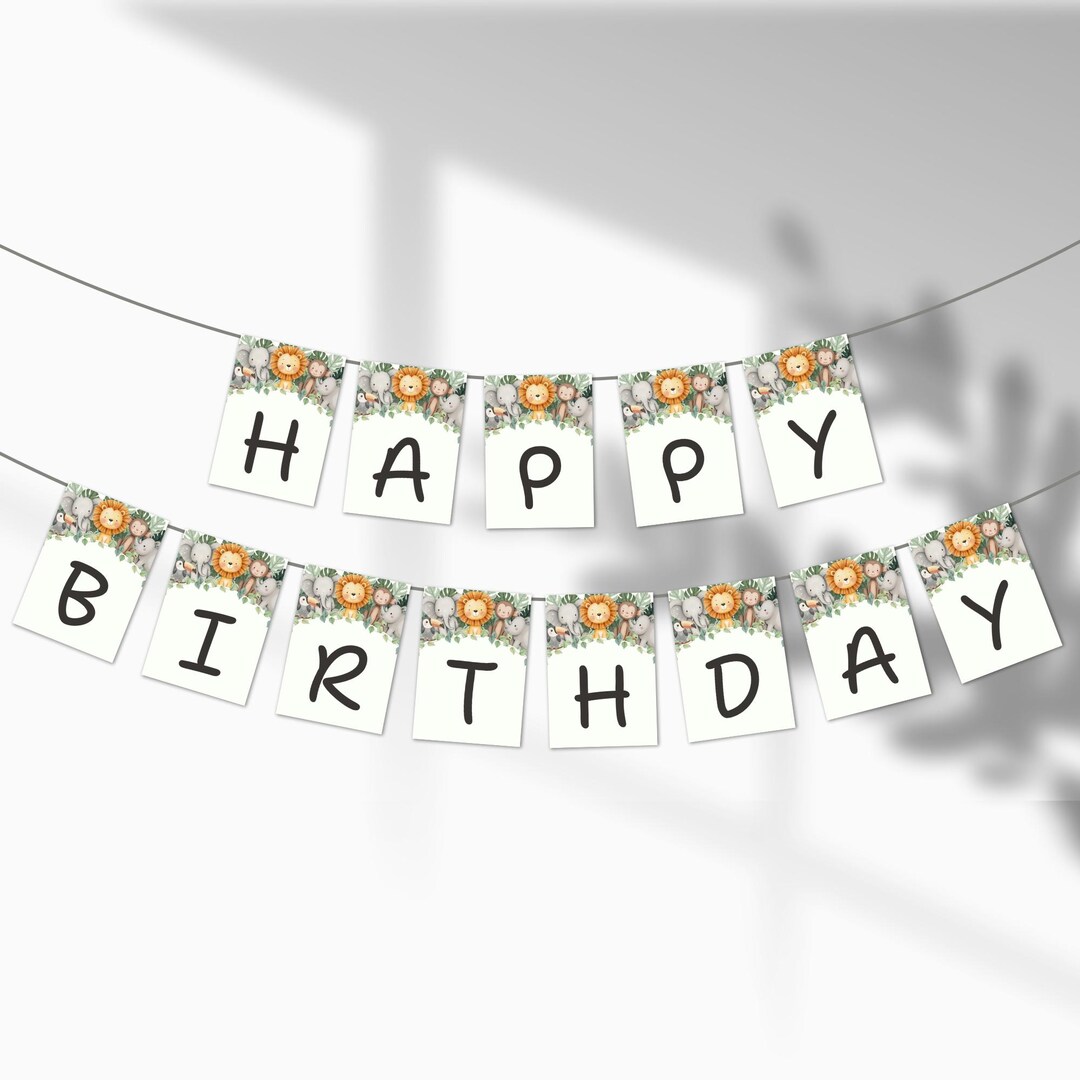 Editable Safari Birthday Banner: Jungle Animal Party Decor (digital ...