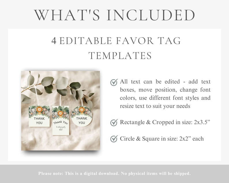 Safari Jungle Birthday Favor Tags: Wild One Party Decor (digital ...