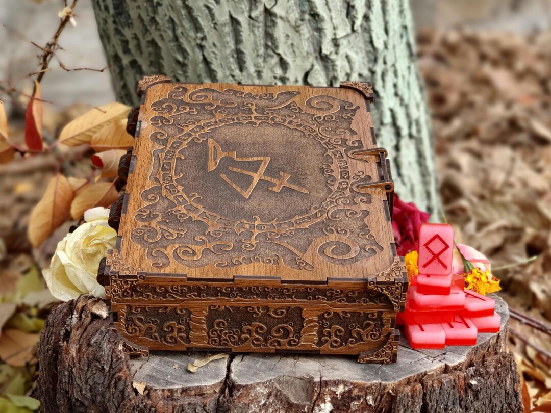 Elder Futhark Viking Rune Stone With Handmade Wooden Box, Norse Pagan ...