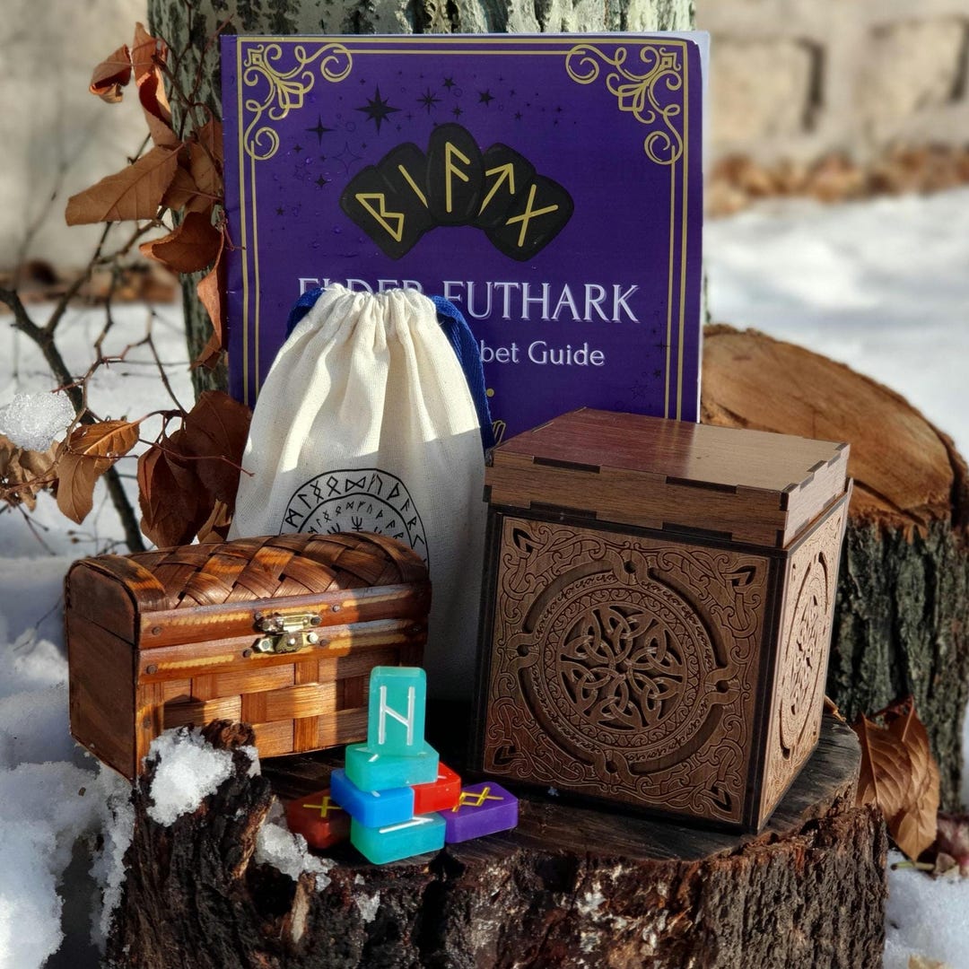 Elder Futhark Viking Runes With Guide Book and Pouch Bag, Norse Pagan ...