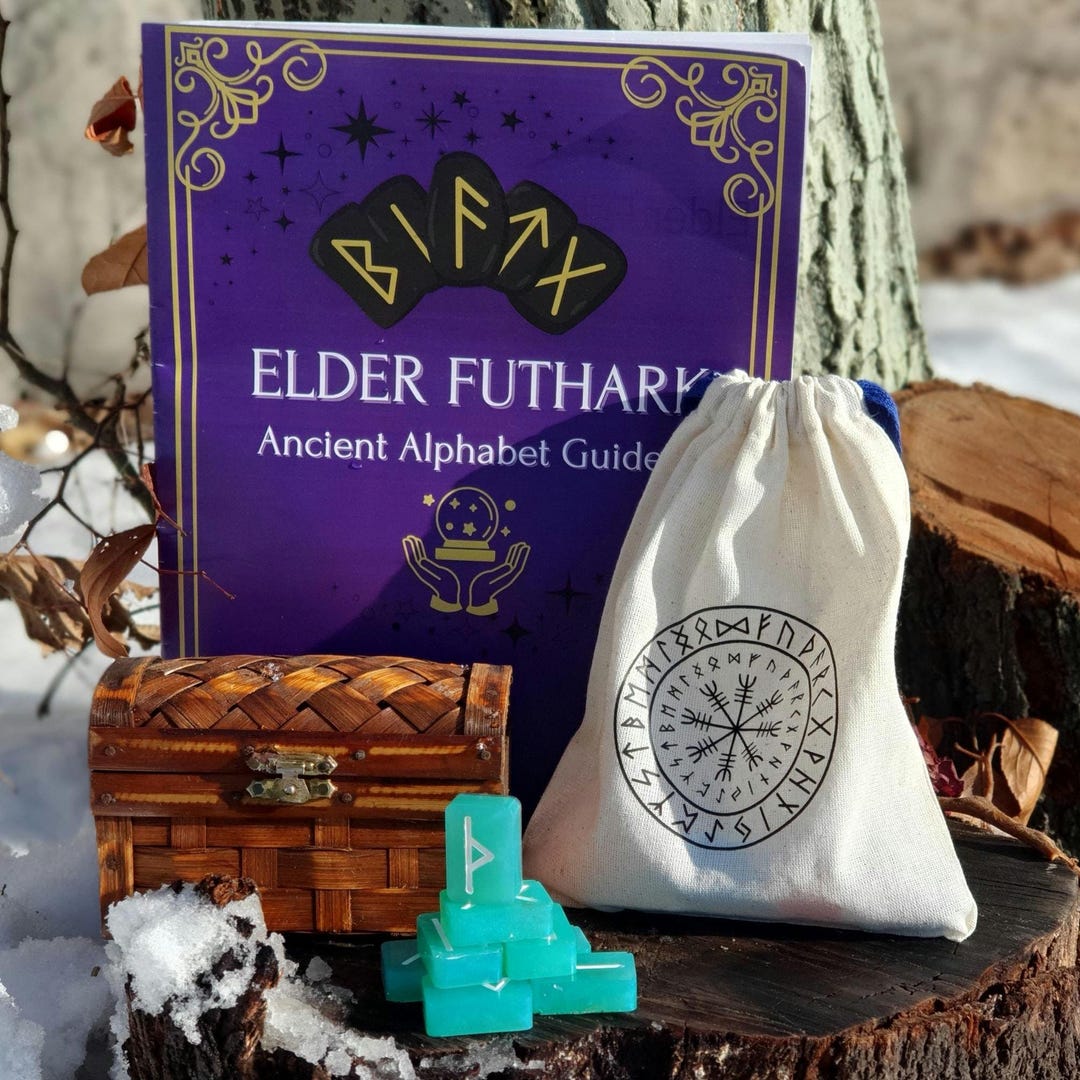 Elder Futhark Viking Runes With Guide Book and Pouch Bag, Norse Pagan ...
