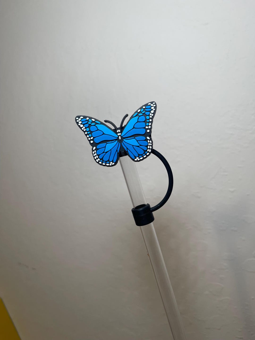 Large Blue Butterfly PVC Straw Topper Straw Cover Straw Buddy Tumbler ...