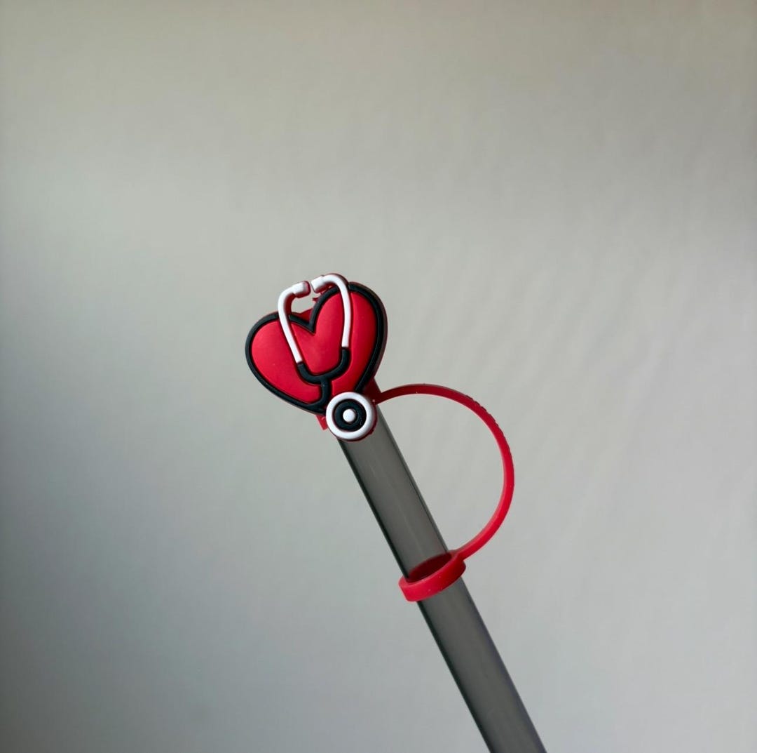 Nurse Doctor Stethoscope Heart Medical RNA Hospital PVC Straw Topper ...