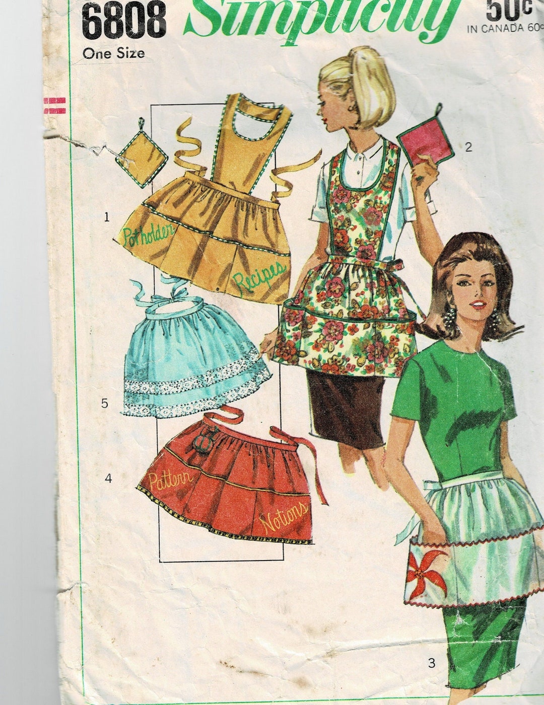 1950s Simplicity 6808 Sewing Pattern for Bib Style Apron, and Half ...