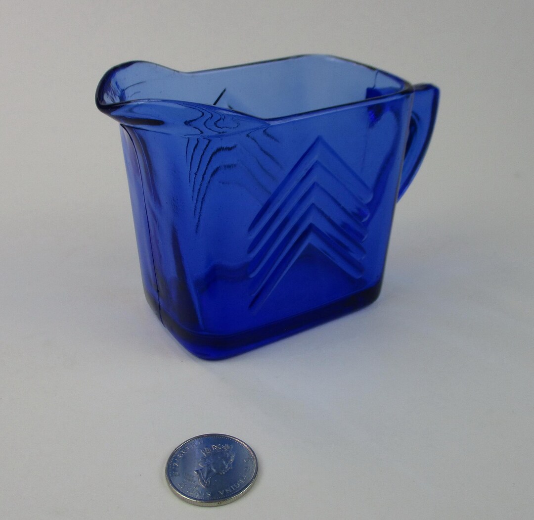 Vtg Hazel Atlas Cobalt Blue Depression Glass Pitcher, Rectangular Shape ...