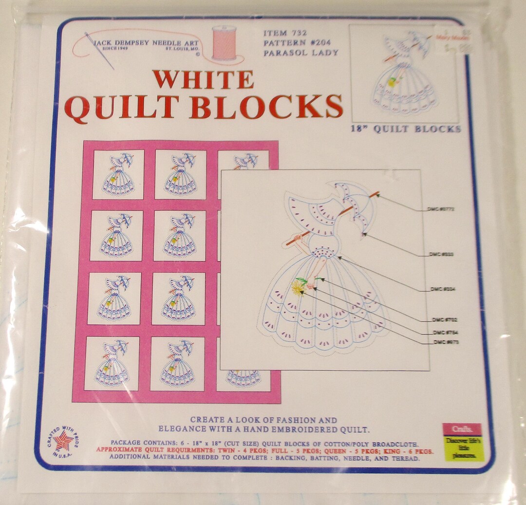 Parasol Lady Quilt Blocks, Siz 18 In. Stamped Fabric Quilt Blocks to ...
