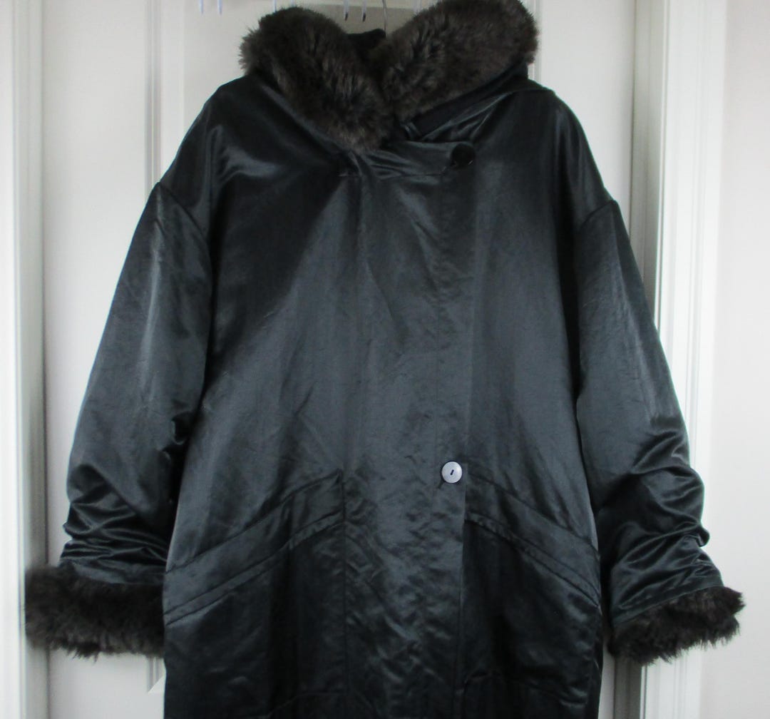 LINDA LUNDSTROM La Parka Coat W Hood, Black, Medium, Wool W Faux Fur ...
