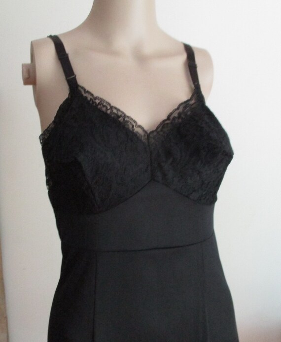 1950s Full Slip, Bust 32, Black, Lacy Bust, Wide Lace… - Gem