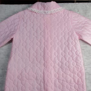 70s Pink Quilted Nylon Housecoat, Lace Trims, 2 Front Pockets, SM, 3/4 ...