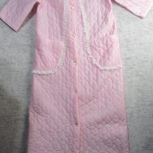 70s Pink Quilted Nylon Housecoat, Lace Trims, 2 Front Pockets, SM, 3/4 ...