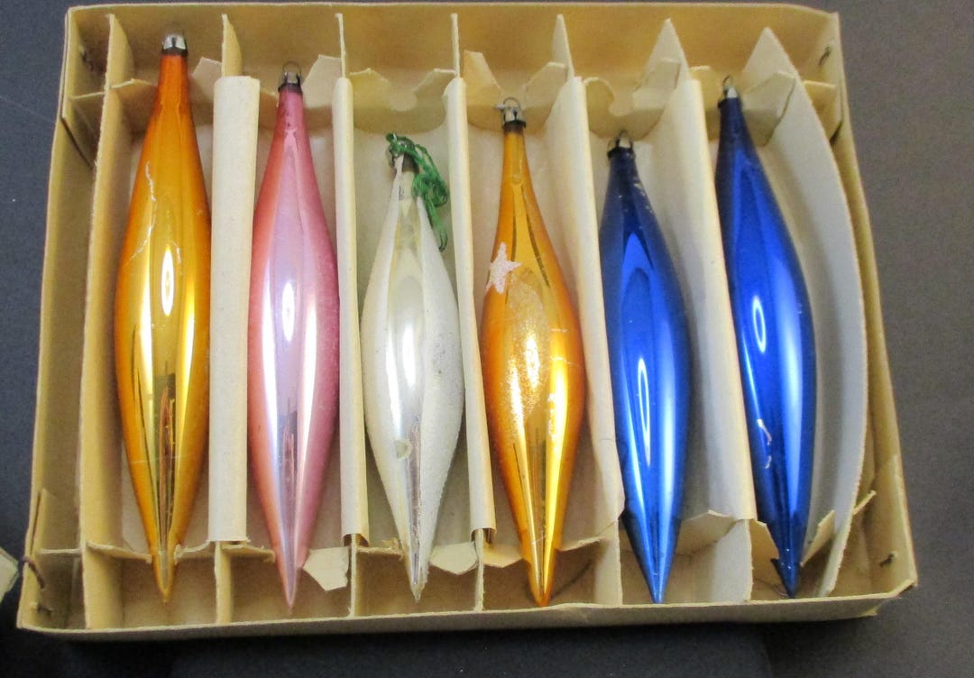 6 Vtg Glass Teardrop Christmas Ornaments, 50s 60s Era, Approx. 6 In ...