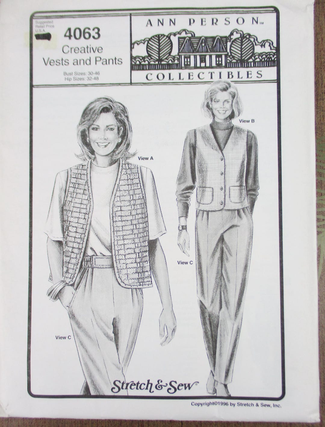 1996 Ann Person Paper Pattern #4063 for Vest and Pants, Bust/chest ...