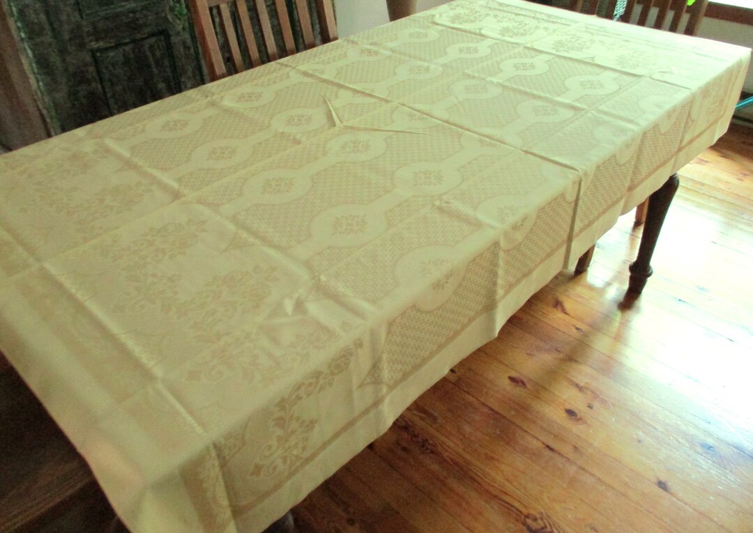 Rayon Damask Tablecloth W Woven Designs, Yellow, 72 X 56 In., Formal ...