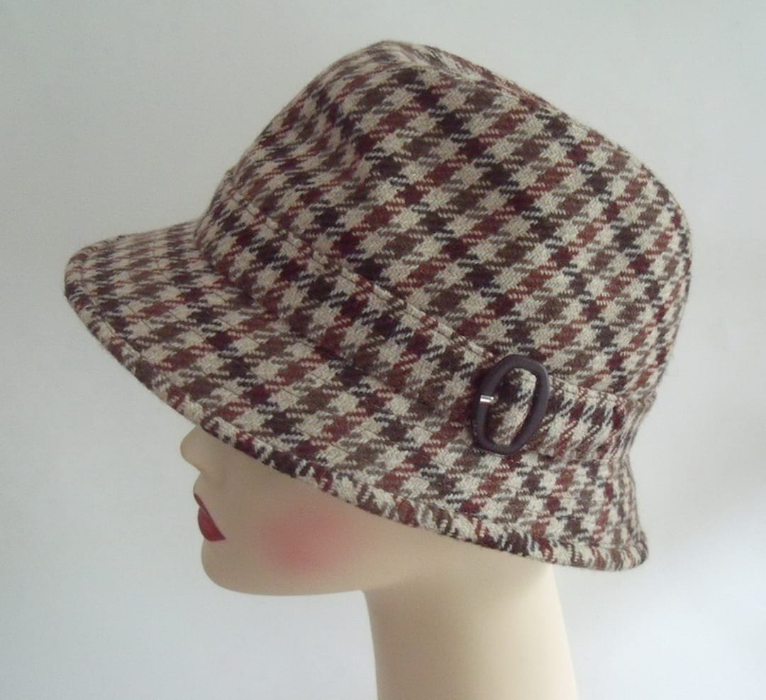 Houndstooth Fedora Hat, Trilby, Brown, Rust, Cream Check, Band N Buckle ...