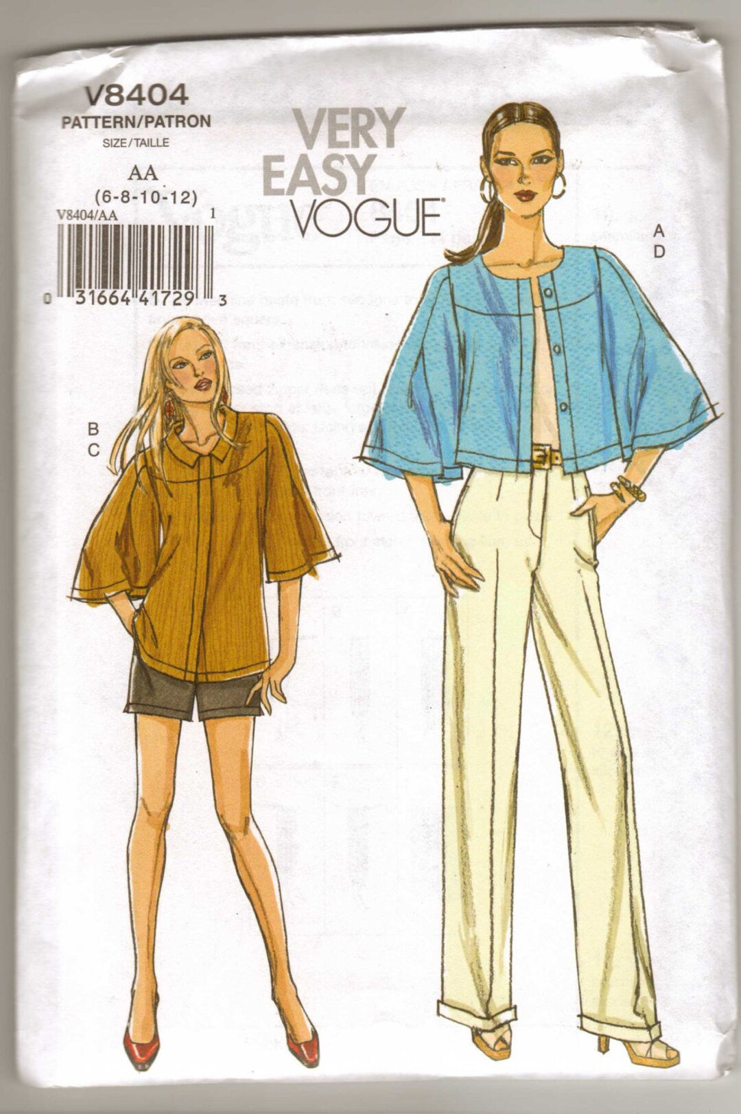 Vogue 8404 Pattern Misses Jackets, Shorts and Pants, Sizes 6-8-10-12 ...