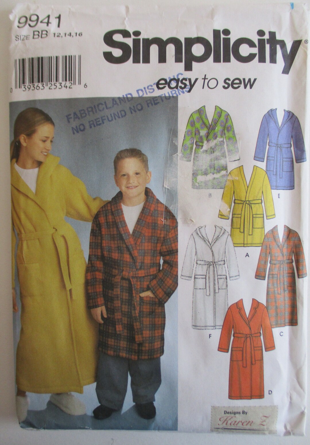 Simplicity 9941 Sewing Pattern for Child Housecoat, Robe, 2 Lengths, Sz ...