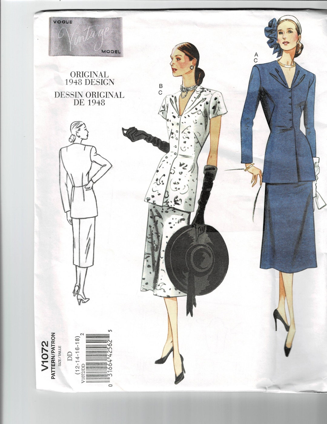 Vogue 1072 Sewing Pattern Original 1948 Design, Blouse and Skirt ...