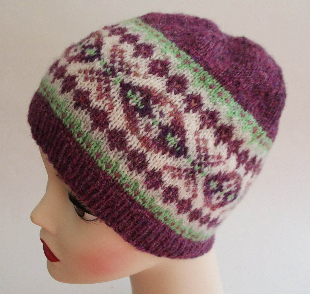 Fair Isle Cap, Hand Knit Wool Hat, Shetland's Jamiesons Spindrift Yarn ...